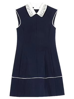 Maje Flared Contrast Collar Mini Dress - Navy