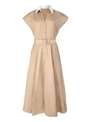 SARA ROKA Cheri Belted Shirt Dress - Neutrals