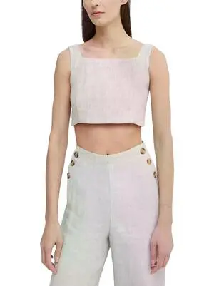 ALOHAS Square Neck Cropped Top With Button Detail - Neutrals