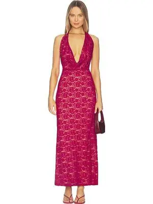 RUNAWAY THE LABEL Kylo Plunge Cowl Maxi Dress - Fuchsia