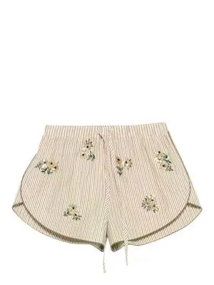 Sandro Floral Embroidered Striped Shorts - Neutrals