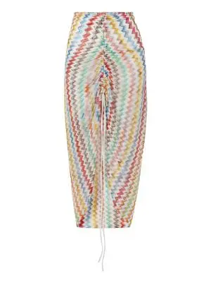 Missoni Gathered Striped Metallic Crochet-knit Midi Skirt - Blue
