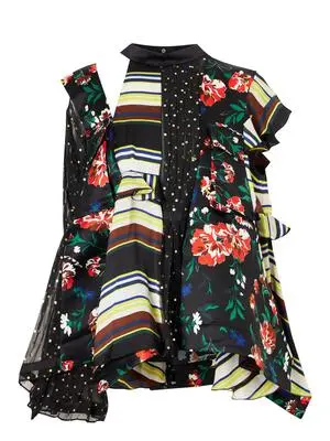 Sacai Pattern Mix Printed Ruffled Blouse - Black