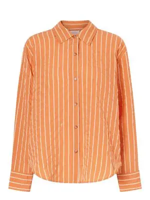 LA LIGNE Tangier Striped Crinkled Tencel™-blend Shirt - Orange