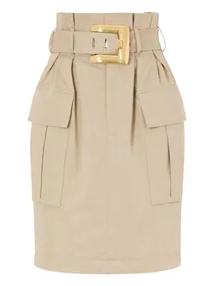 BALMAIN Belted Cotton-gabardine Midi Skirt