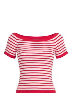 Maje Striped Rib-knit Boatneck Top - Red
