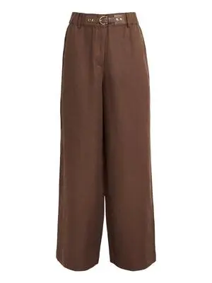 Maje Linen Belted Wide-leg Trousers - Brown
