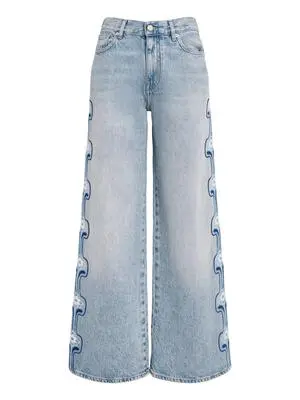 Maje Embroidered Wide-leg Jeans - Blue