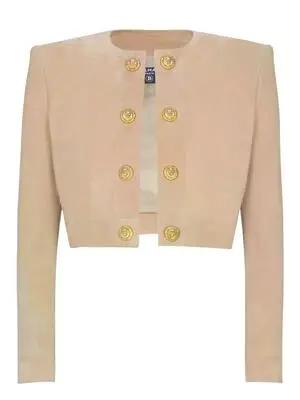 Balmain Balmain Cropped Leather Jacket With Gold-Tone Hardware Neutrals
