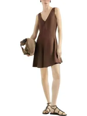 Brunello Cucinelli Viscose And Linen Fluid Twill Mini Dress - Brown