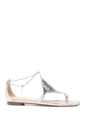 Lola Cruz Ivanna Flat Sandals With -tone Chain Detailing - Silver