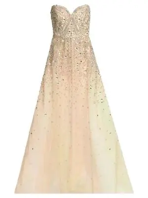 Elie Saab Strapless Embellished Maxi Dress - Neutrals