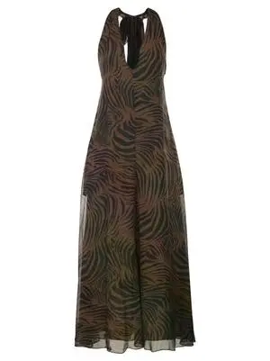 Max Mara Zebra Print Silk Maxi Dress - Brown