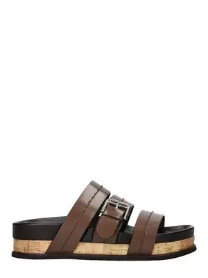 Premiata Buckled Leather Flat Platform Sandals - Brown