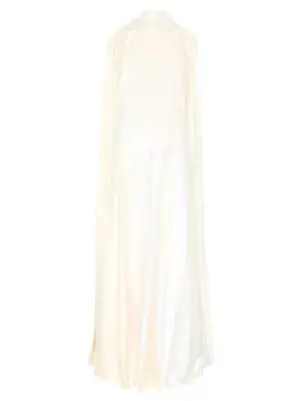 Solace London Cece Maxi Dress With Pearl Cape Detail - Neutrals