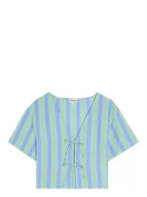 Staud Ava Striped Linen Blouse - Light Blue
