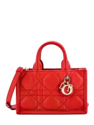 Dior Macrocannage Quilted Calfskin Mini Tote Bag - Red