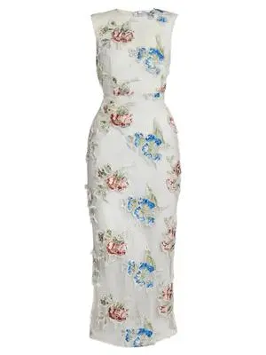 Erdem Embroidered Shredded Mesh Midi Dress - Multi