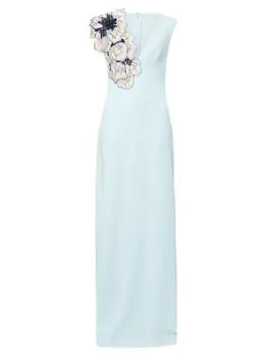 Costarellos Sequined Floral Embellished Satin Gown - Blue Waters