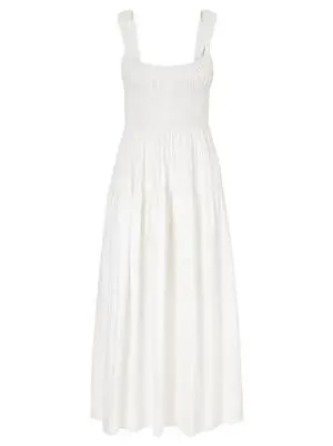 DÔEN DÔEN Clover Shirred Organic Cotton-Poplin Midi Dress White