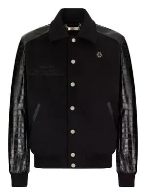 PHILIPP PLEIN Philipp Plein Black Panelled Bomber Jacket With Crocodile Effect Sleeves