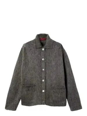 Gucci Mohair-blend Cardigan With Polo Collar - Grey