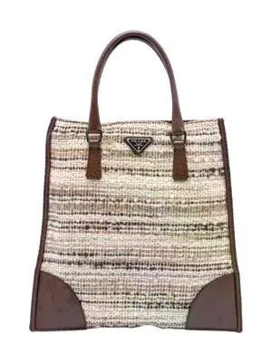 PRADA Vitello Trimmed Tweed Flat Tote Bag