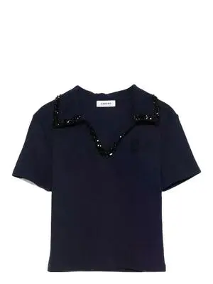 Sandro SANDRO Cropped Polo Top With Embellished Collar Blue
