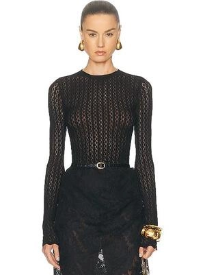 SAINT LAURENT Saint Laurent Pointelle Long Sleeve Top