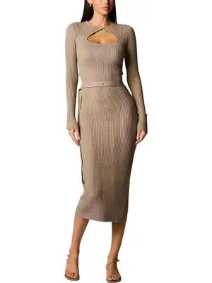 HEVRON Asher Cutout Ribbed Dress Neutrals