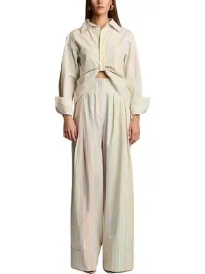 HEVRON Striped Pleated Wide Leg Trousers - Neutrals