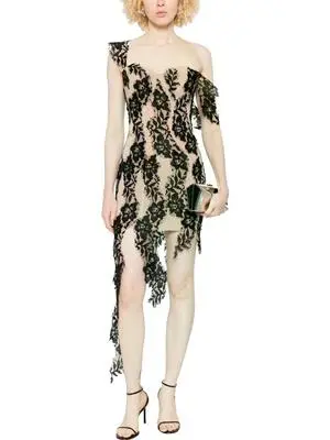 Giuseppe Di Morabito Lace Asymmetric Mini Dress - Neutrals