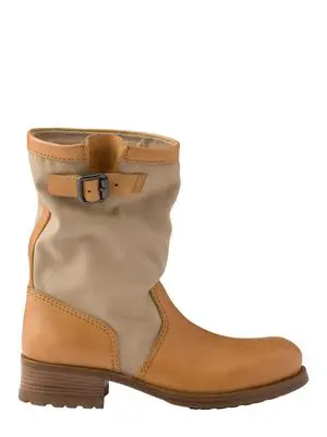 Prada Mid-calf Buckled Leather And Canvas Boots - Neutral