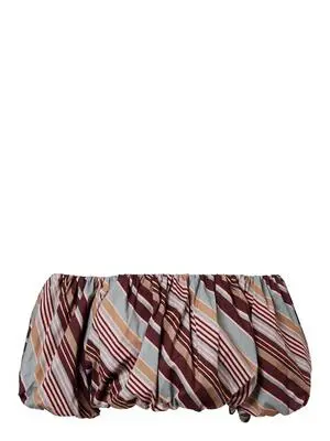 ADRIANA DEGREAS Striped Off-shoulder Cotton-blend Crop Top - Multicoloured