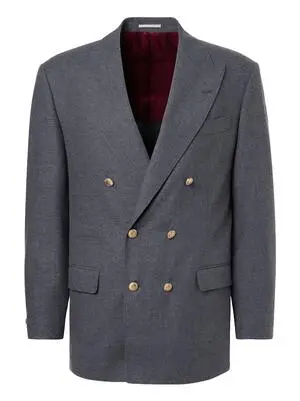 Brunello Cucinelli Wool, Cotton, And Silk Blazer - Grey