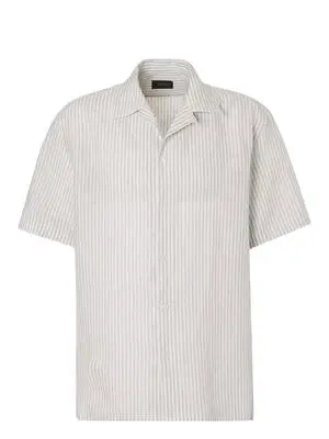 Brioni Striped Linen Bowling Shirt - Grey