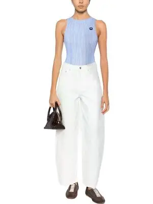Maje Striped Fitted Bodysuit With Logo Detail - Blue