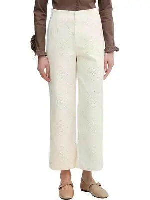 Dkny High-waisted Trousers With Perforated Detailing - Neutrals