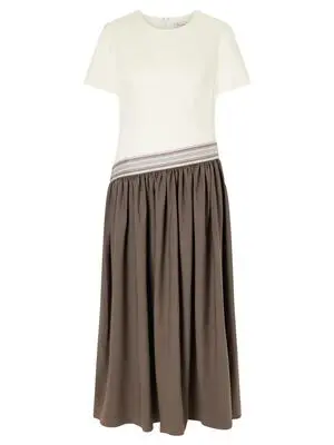 ABADIA Asymmetrical Grosgrain-trimmed Cotton-jersey And Twill Maxi Dress - Neutrals