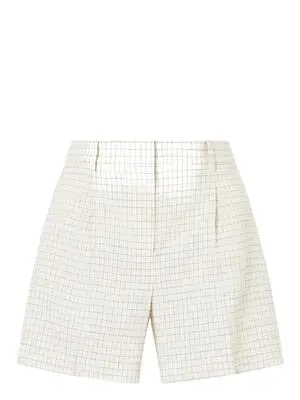 Theory Checked Linen-blend Pleated Shorts - Neutrals