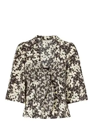 Maison Mayle MAISON MAYLE Kazu Floral-Print Silk Top Black