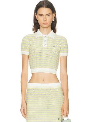 Casablanca Striped Crochet Polo Shirt - Multi