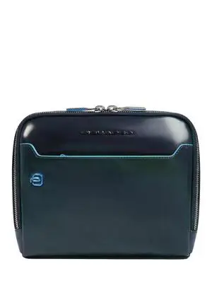 PIQUADRO Leather Crossbody Bag With Zip Fastening And Shoulder Strap - Blue