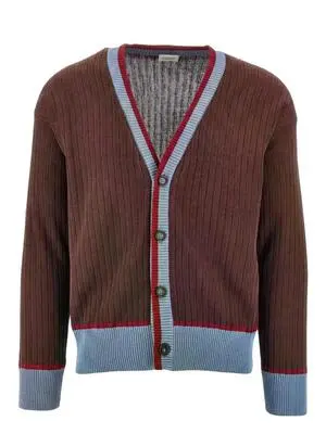GALLIA Ribbed V-neck Cardigan - Brown