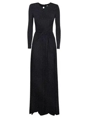 NISSA Ruched Embellished Long Sleeve Maxi Dress - Black