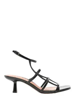 BIBI LOU Patent Leather Square Toe Kitten Heel Sandals - Black