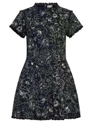 Cinq À Sept Nova Floral Frayed Mini Dress - Blue