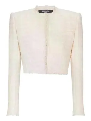 Balmain Cropped Tweed Jacket - Neutrals