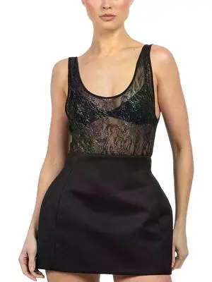 Wardrobe.NYC Lace Detail Tank Bodysuit - Black