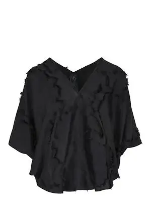 Zero + Maria Cornejo Frayed V-neck Blouse - Black